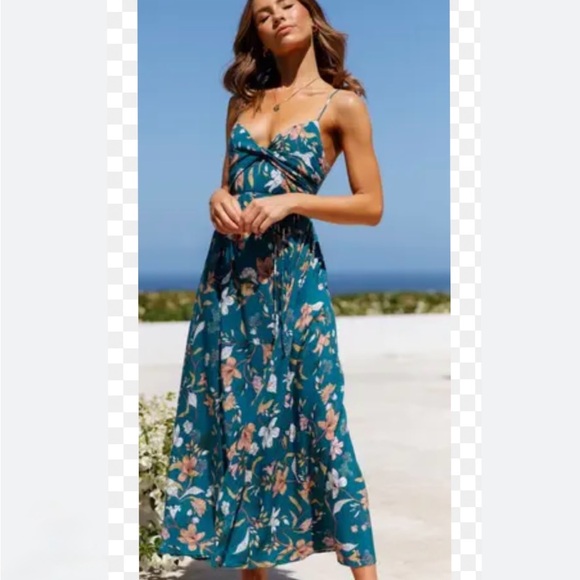 Hello Molly | Dresses | Hello Molly Teal Green Floral Maxi Dress | Poshmark